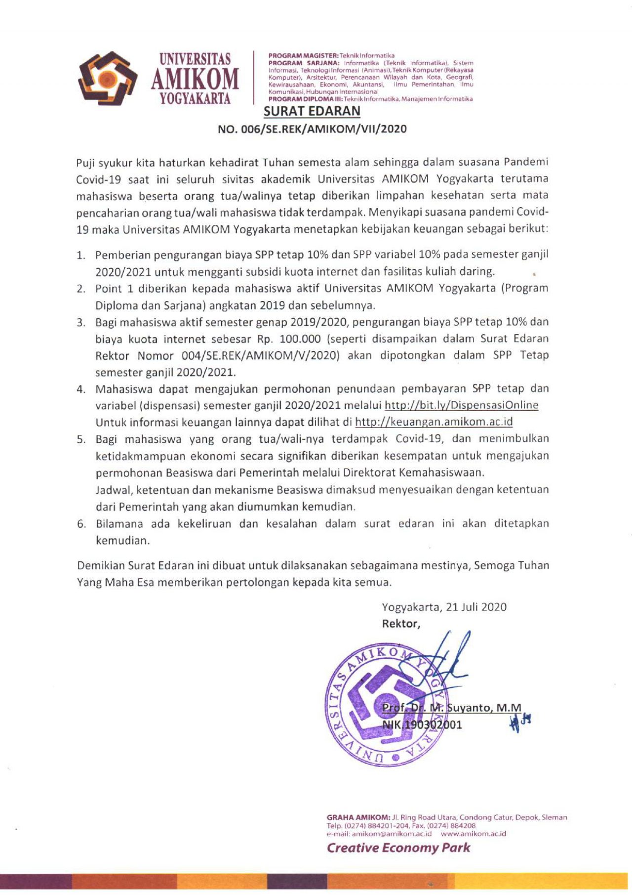 Info Pemberian Pengurangan Biaya Kuliah Kepada Mahasiswa | Universitas Amikom Yogyakarta